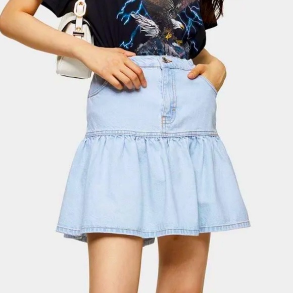 Topshop | Skirts | 25 Topshop Denim Light Blue Jean Tiered Ruffle Skirt ...